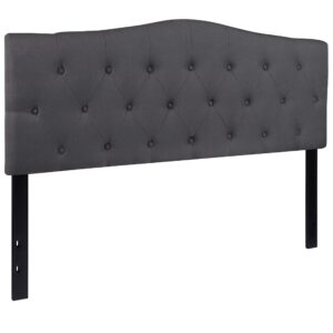 EMMA + OLIVER Arched Button Tufted Queen Size Headboard in Dark Gray Fabric