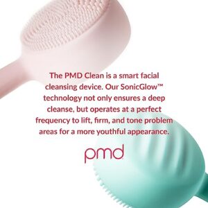 PMD Clean - Smart Facial Cleansing Device with Silicone Brush & Anti-Aging Massager - Waterproof - SonicGlow Vibration Technology - Clear Pores and Blackheads - Lift, Firm, and Tone Skin