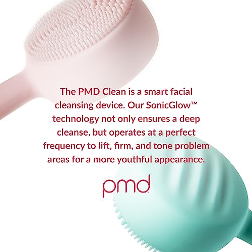 PMD Clean - Smart Facial Cleansing Device with Silicone Brush & Anti-Aging Massager - Waterproof - SonicGlow Vibration Technology - Clear Pores and Blackheads - Lift, Firm, and Tone Skin