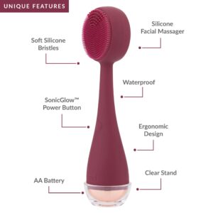 PMD Clean - Smart Facial Cleansing Device with Silicone Brush & Anti-Aging Massager - Waterproof - SonicGlow Vibration Technology - Clear Pores and Blackheads - Lift, Firm, and Tone Skin