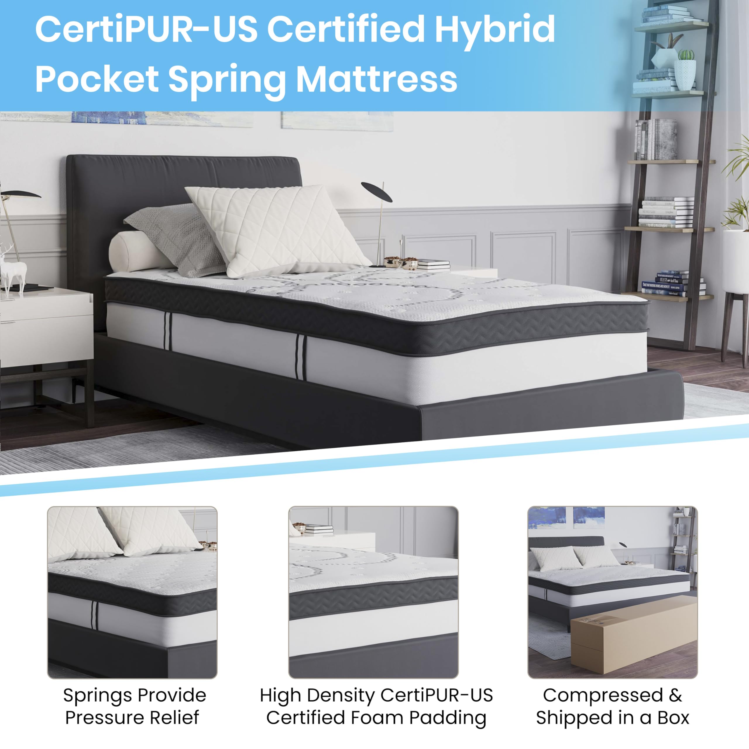 EMMA + OLIVER Astor 12 Inch CertiPUR-US Certified Hybrid Pocket Spring Mattress, Twin Mattress in a Box