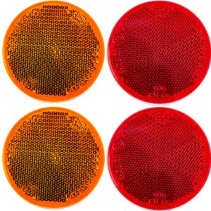 qty 4 (2 red/2 amber) - 2" inch round reflector bike,trailer, truck, boat, mailbox, construction, signage, warning with super strong adhesive dot/sae approved