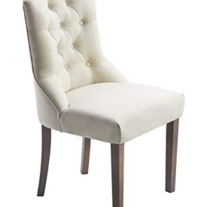 Finch Elmhurst Modern Button-Tufted Dining Chair, Elegant High Back Upholstered Fabric Accent, Set of Two, Cream