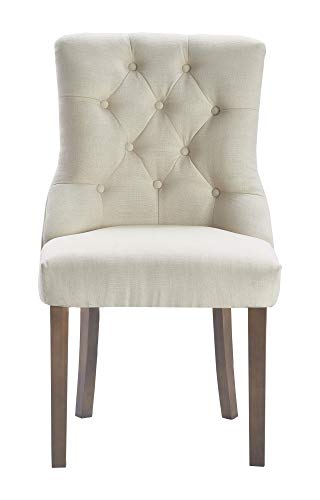 Finch Elmhurst Modern Button-Tufted Dining Chair, Elegant High Back Upholstered Fabric Accent, Set of Two, Cream