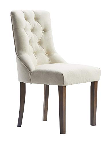 Finch Elmhurst Modern Button-Tufted Dining Chair, Elegant High Back Upholstered Fabric Accent, Set of Two, Cream