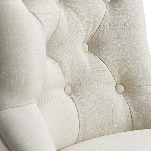 Finch Elmhurst Modern Button-Tufted Dining Chair, Elegant High Back Upholstered Fabric Accent, Set of Two, Cream