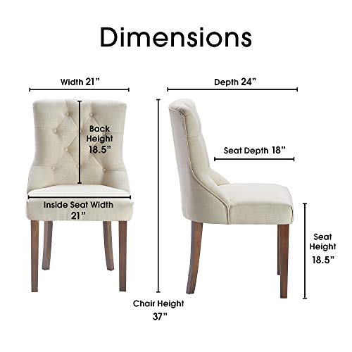 Finch Elmhurst Modern Button-Tufted Dining Chair, Elegant High Back Upholstered Fabric Accent, Set of Two, Cream