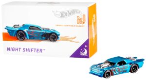 hot wheels id vehicle night shifter with embedded nfc chip, uniquely identifiable, 1:64 scale, for kids ages 8 years and older