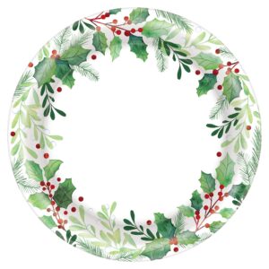 amscan traditional holly round plates (pack of 40) - 6.75" - festive green, red, & white design, perfect for christmas entertaining and joyful gatherings