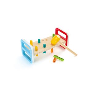 hape rainbow pounder| pounding bench wooden toy with hammer blue, red, orange, green, yellow, wood, l: 9.1, w: 4, h: 4.2 inch