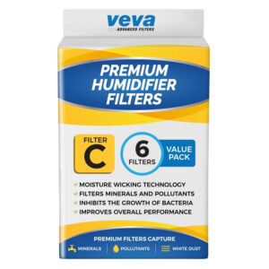 VEVA 6-Pack Premium Humidifier Filters - Replacement for HW Filter C, HC-888, HC-888N - Compatible with Cool Moisture Evaporative Humidifiers & HCM-890 Series