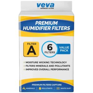 VEVA 6 Pack Premium Humidifier Filters Replacement for Holmes Filter A, HWF62, HWF62S, and Other Sunbeam Cool Mist Humidifiers