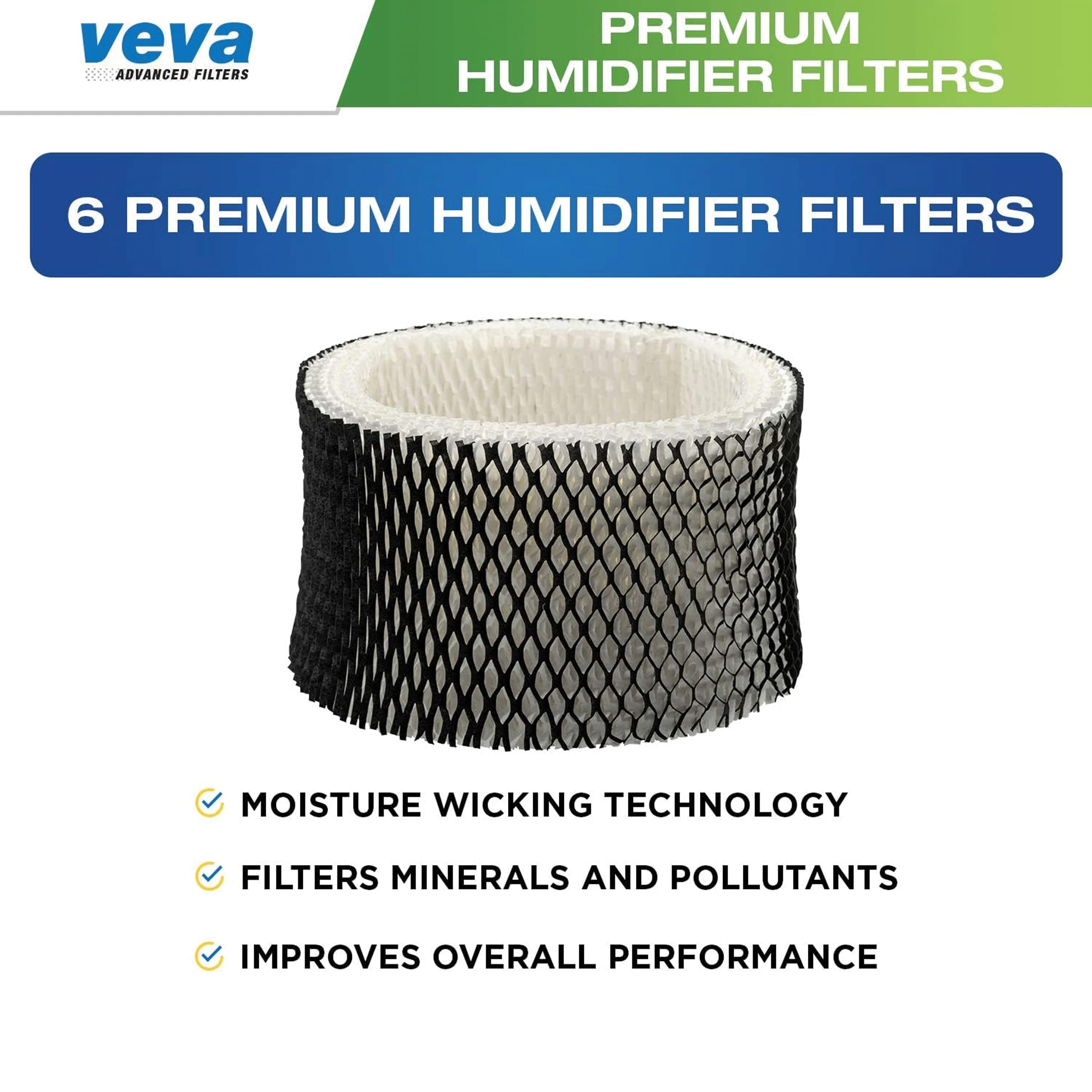 VEVA 6 Pack Premium Humidifier Filters Replacement for Holmes Filter A, HWF62, HWF62S, and Other Sunbeam Cool Mist Humidifiers