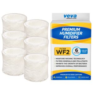 veva 6 pack premium humidifier filters replacement for protec, vicks, kaz filter wf2 and v3500, v3100 & 3020 cool mist humidifiers