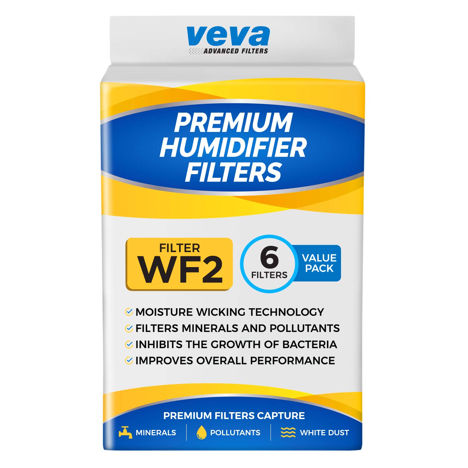 VEVA 6 Pack Premium Humidifier Filters Replacement for Protec, Vicks, Kaz Filter WF2 and V3500, V3100 & 3020 Cool Mist Humidifiers