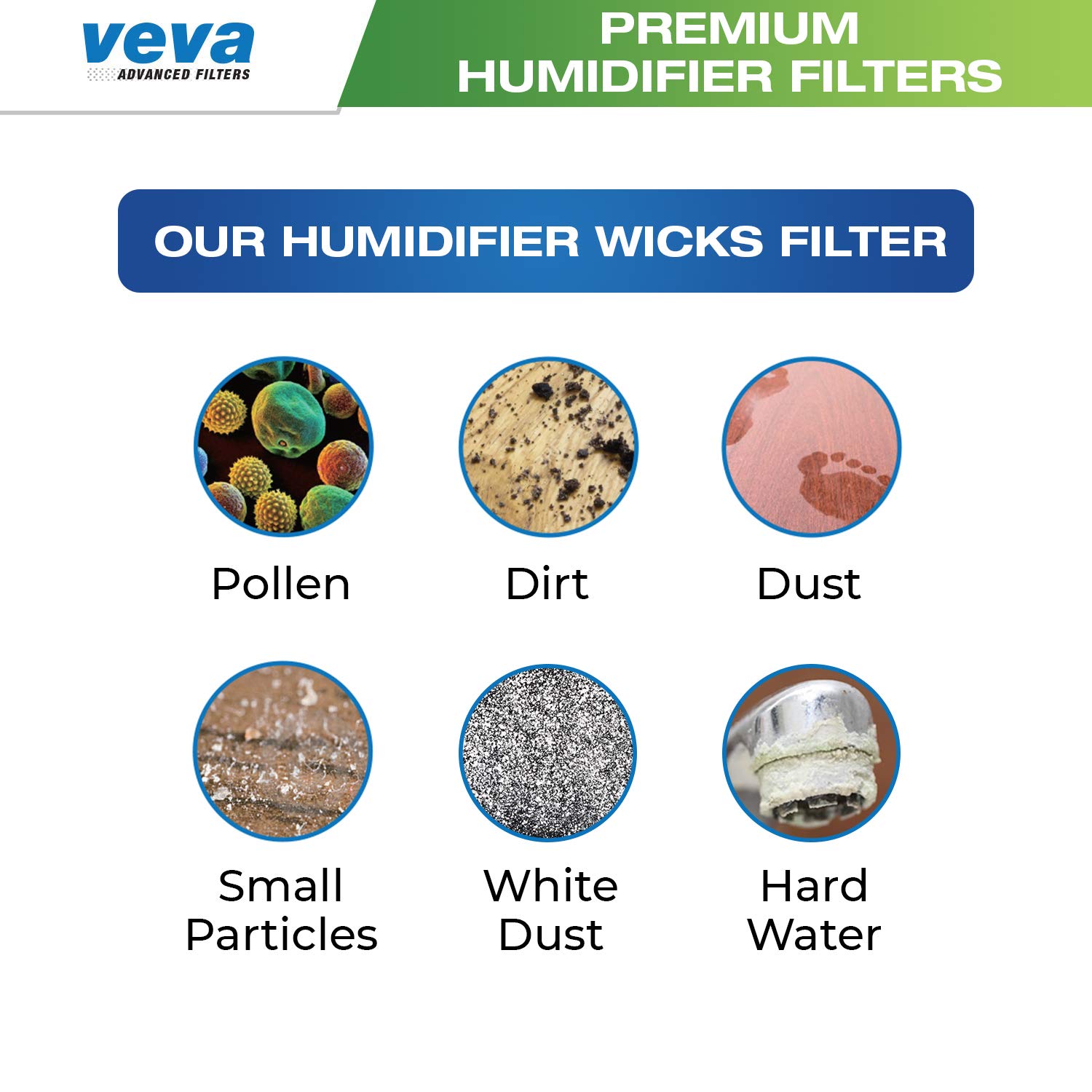 VEVA 6 Pack Premium Humidifier Filters Replacement for Protec, Vicks, Kaz Filter WF2 and V3500, V3100 & 3020 Cool Mist Humidifiers