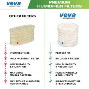 VEVA 6 Pack Premium Humidifier Filters Replacement for Protec, Vicks, Kaz Filter WF2 and V3500, V3100 & 3020 Cool Mist Humidifiers