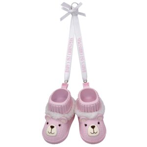 hallmark keepsake christmas ornament 2019 year dated, baby girl’s first christmas pink teddy bear booties