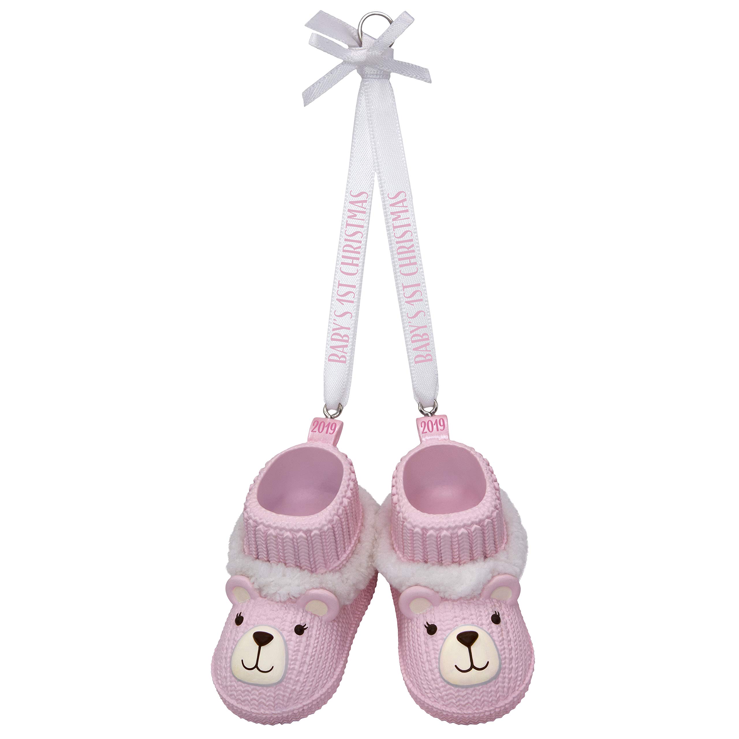 Hallmark Keepsake Christmas Ornament 2019 Year Dated, Baby Girl’s First Christmas Pink Teddy Bear Booties