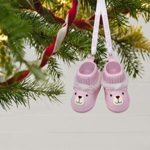 Hallmark Keepsake Christmas Ornament 2019 Year Dated, Baby Girl’s First Christmas Pink Teddy Bear Booties