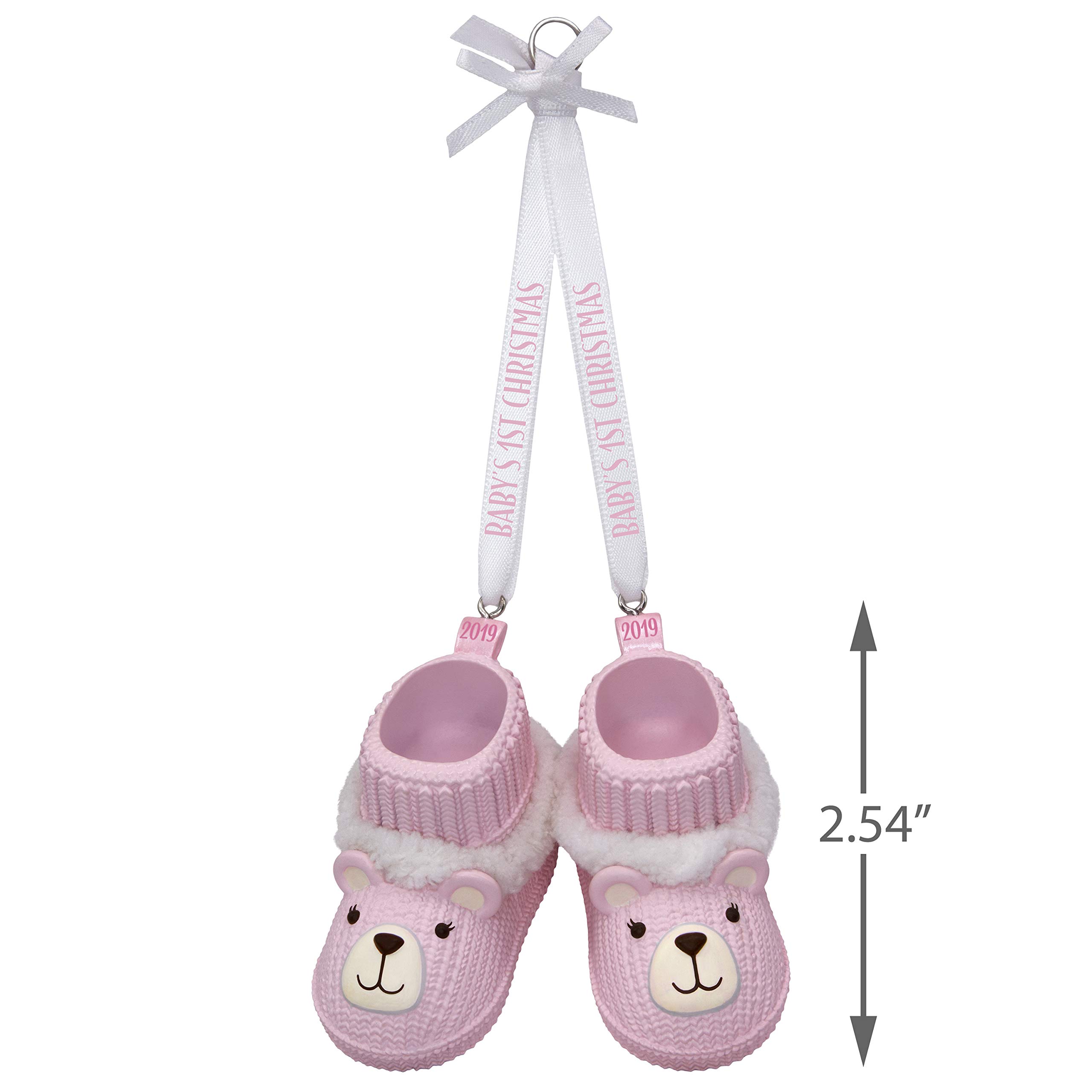 Hallmark Keepsake Christmas Ornament 2019 Year Dated, Baby Girl’s First Christmas Pink Teddy Bear Booties