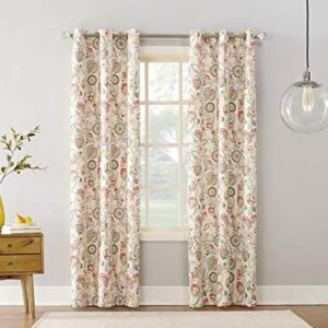 Sun Zero Jorah Botanical Print Thermal Insulated Energy Efficient Grommet Curtain Panel, 40" x 84", Linen