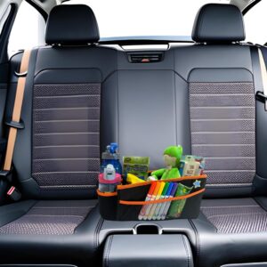 Mighty Clean Car Storage Organizer - Use in The Trunk, or Front or Back Seat with 8 Side Pockets + 1 Zippered Pouch + 2 mesh Pouches + 2 Cup Holders for Toys, Books, Drinks, Tissues, Diapers & More