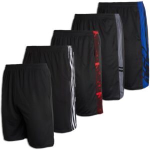 Real Essentials Mens Mesh Shorts Active Wear Athletic Short Men Basketball Pockets Workout Gym Soccer Running Summer Fitness Quick Dry Casual Clothes Sport Training Hiking, Set 8, L,Pack of 5