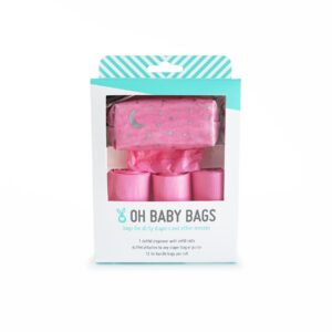 oh baby bags diaper bag clip-on dispenser gift box with disposable bags, pink star