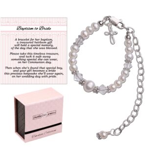 cherished moments baptism to bride cross bracelet gift for girls in sterling silver and cultured pearl