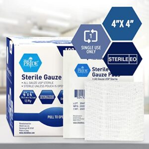 MED PRIDE 4"x4" Sterile Gauze Pads for Wound Dressing|100-Pack, Individually Packed Pouches|12-Ply Cotton & Highly Absorbent|Gauze Sponge-Pads for Wound Care & Home First Aid Kits