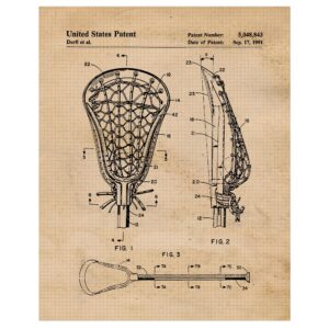 vintage lacrosse stick patent prints, 1 (11x14) unframed photos, wall art decor gifts for home office studio gears garage shop school gym college student teacher coach team sports championship fans