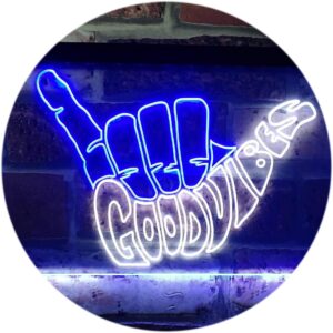 advpro good vibes only hand party decoration dual color led neon sign white & blue 16" x 12" st6s43-i1076-wb