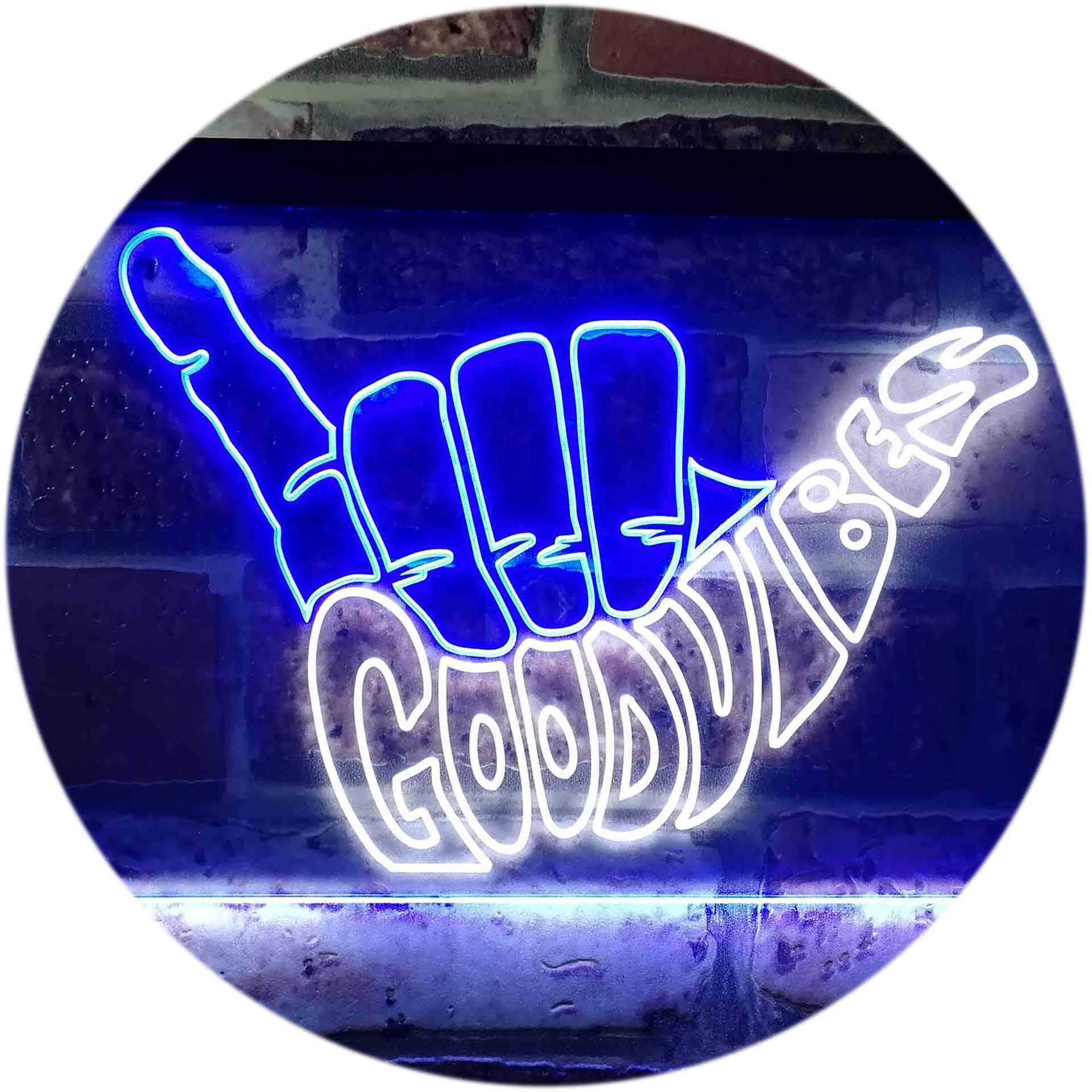 ADVPRO Good Vibes Only Hand Party Decoration Dual Color LED Neon Sign White & Blue 16" x 12" st6s43-i1076-wb