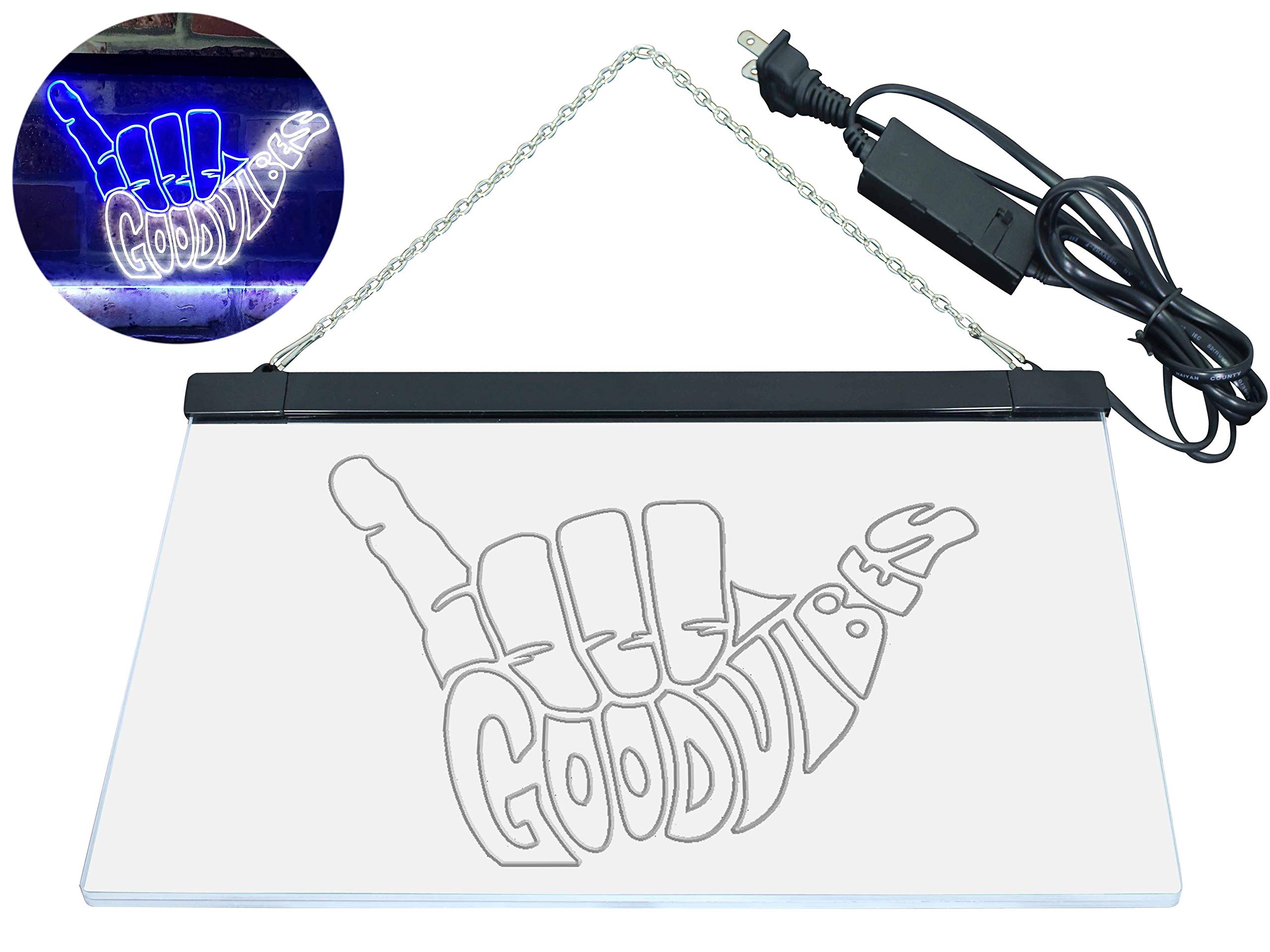 ADVPRO Good Vibes Only Hand Party Decoration Dual Color LED Neon Sign White & Blue 16" x 12" st6s43-i1076-wb