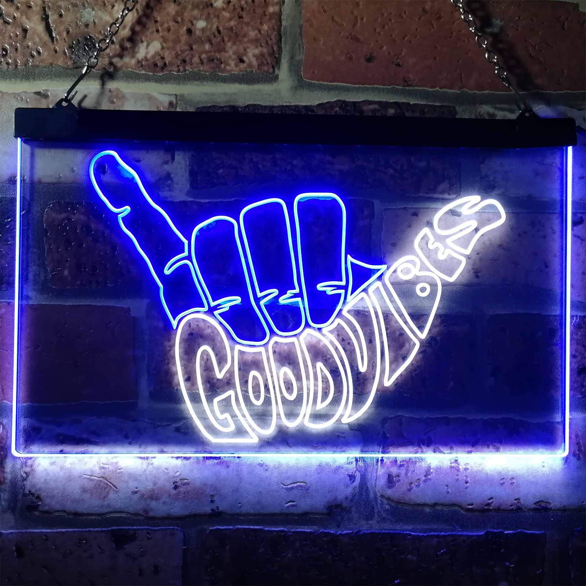 ADVPRO Good Vibes Only Hand Party Decoration Dual Color LED Neon Sign White & Blue 16" x 12" st6s43-i1076-wb