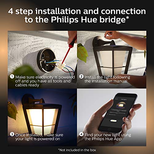 Philips Hue Econic Down Outdoor Smart Wall Light, Black - E26 White and Color Ambiance LED Color-Changing Bulb - 1 Pack - Requires Hue Bridge - Control with Hue App and Voice - Weatherproof