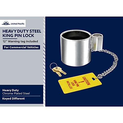 United Pacific 90107 - Kingpin Lock - Heavy Duty Steel King Pin Lock With 12" Warning Tag