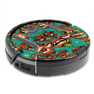 mightyskins skin compatible with shark ion robot r85 vacuum minimum coverage - crazy tikis | protective, durable, and unique vinyl wrap cover | easy to apply, remove | made in the usa