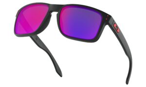 oakley holbrook sunglasses (matte black frame, positive red iridium lens) with lens cleaning kit and country flag microbag