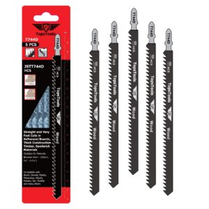 5 x topstools jstt744d t744d 7-1/10" (180mm) long clean and fast cuts wood cutting jigsaw blades compatible with bosch, dewalt, makita, milwaukee and many more