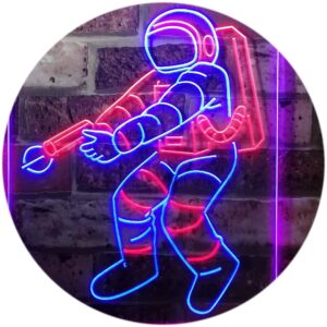 advpro astronaut space rocket shuttle kid room dual color led neon sign red & blue 12" x 16" st6s34-i3136-rb