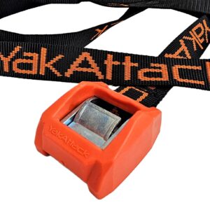 YakAttack 12' Cam Strap - Heavy Duty Polyester Kayak Tie Down with Protective Rubber Buckle, Black/Orange - 2 Pack (YEP-1006-12) | Kayak Fishing Accessories