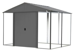 arrow 10' x 8' ironwood galvanized steel hybrid outdoor shed kit, anthracite