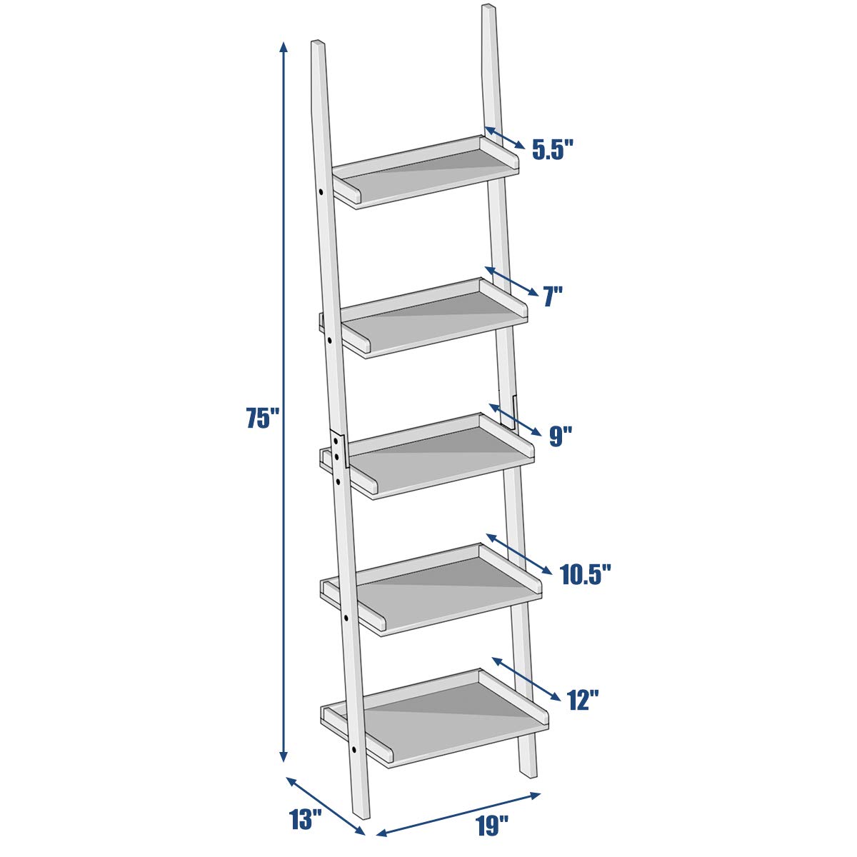 Tangkula Ladder Shelf, 5-Tier Multifunctional Modern Wood Plant Flower Book Display Shelf, Home Office Storage Rack Leaning Ladder Wall Shelf (Black, 2)