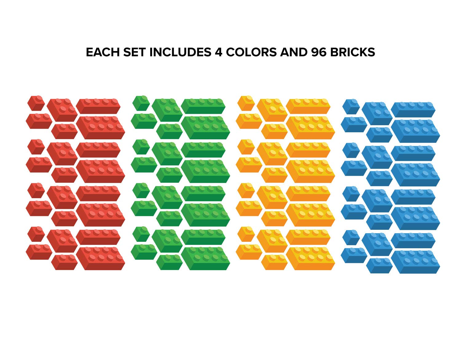 Sunny Decals Mini- Building Block Bricks Fabric Wall Decals, Set of 98 Blocks in 4 Colors - Removable, Reusable, Respositionable