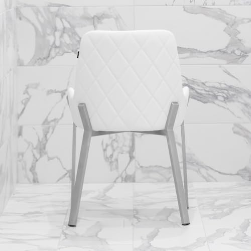 ZURI Sydney White Leatherette Dining Chair with Brushed Stainless Steel Legs