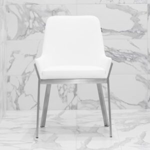 ZURI Sydney White Leatherette Dining Chair with Brushed Stainless Steel Legs