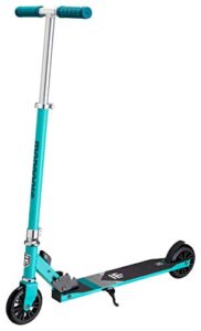 mongoose trace youth/adult kick scooter folding and non-folding design, regular, lighted, and air filled wheels, teal, 120mm wheels