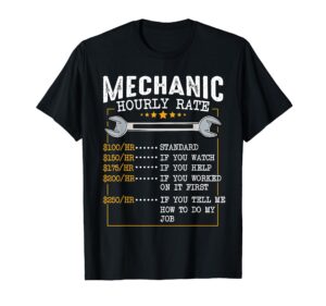 mechanic hourly rate labor rates funny co-workers car lover t-shirt